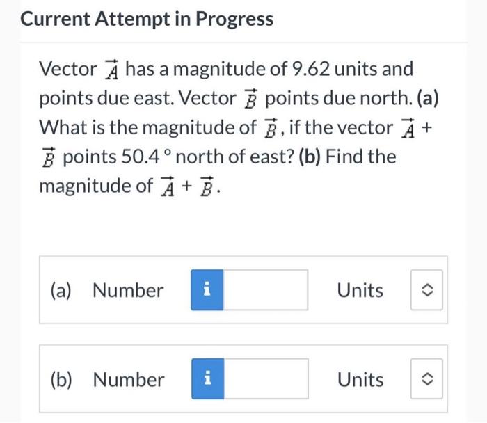 Solved Vector A has a magnitude of 9.62 units and points due | Chegg.com