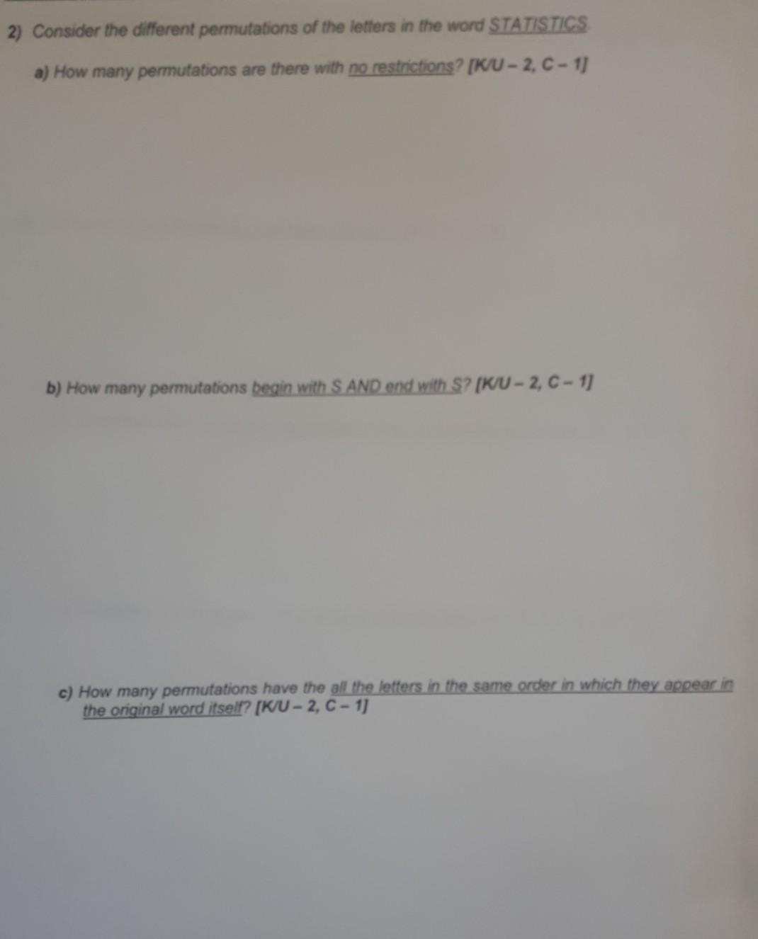 Solved 2) Consider the different permutations of the letters | Chegg.com