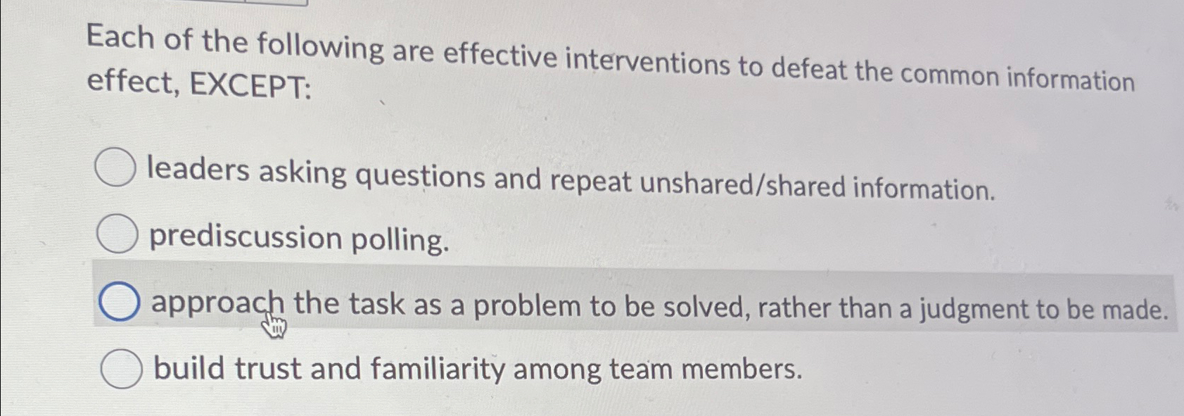 Solved Each of the following are effective interventions to | Chegg.com