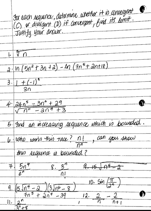 Solved For each sequence, determine whether it is convergent | Chegg.com