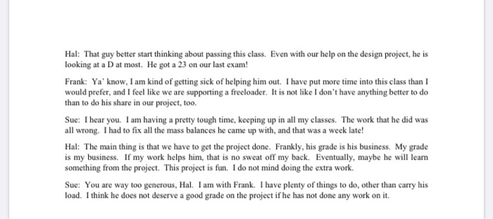 Teamwork - A case study Four students, Hal, Sue, | Chegg.com