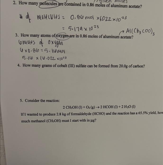 Solved 2. How many polecules are contained in 0.86 moles of | Chegg.com