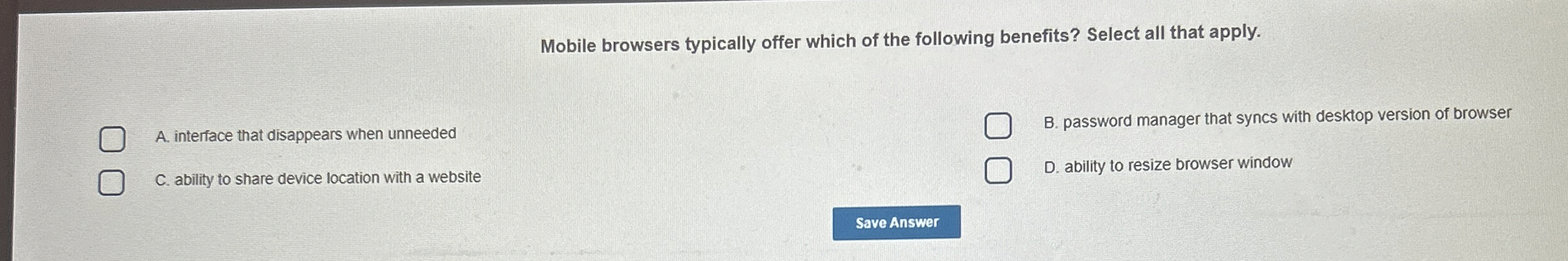 Solved Mobile browsers typically offer which of the | Chegg.com