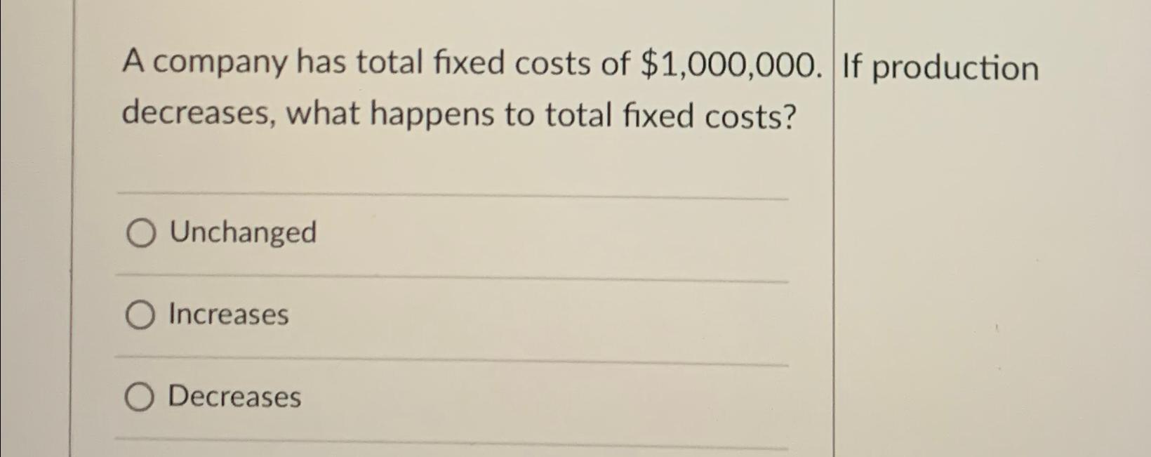 Solved A company has total fixed costs of $1,000,000. ﻿If | Chegg.com