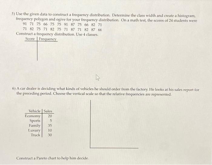Solved 5) Use the given data to construct a frequency | Chegg.com