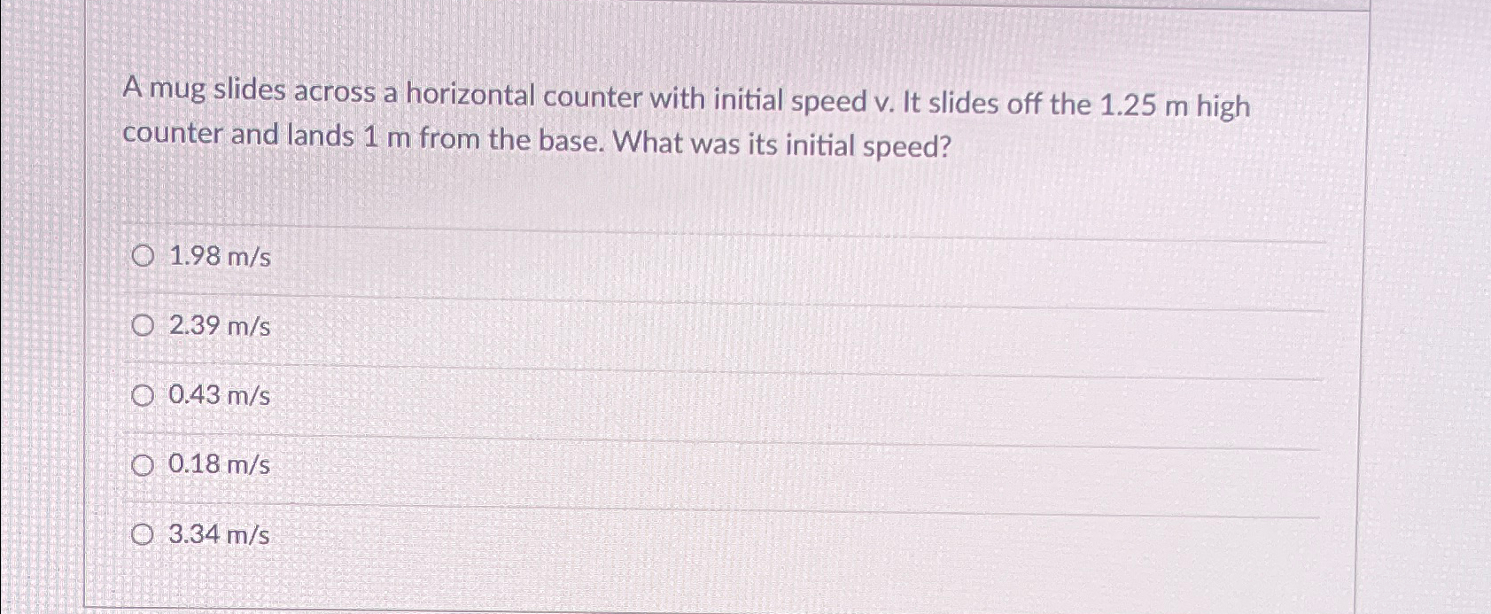 Solved A mug slides across a horizontal counter with initial | Chegg.com