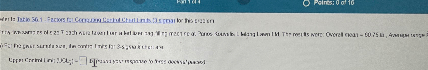 Solved efer to Table S6.1 - ﻿Factors for Computing Control | Chegg.com