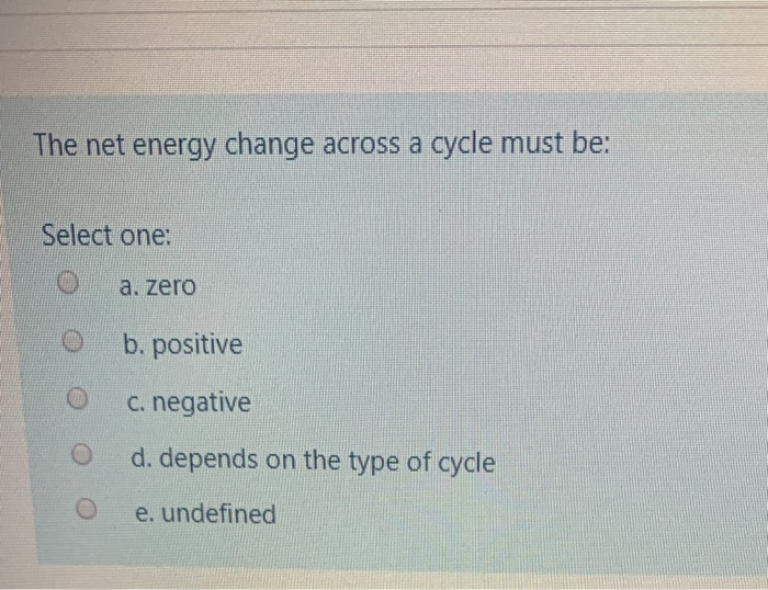 Solved The net energy change across a cycle must be: Select | Chegg.com