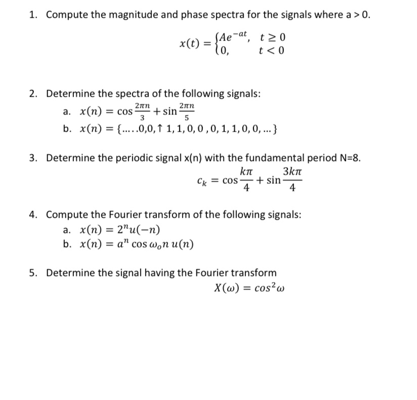 Solved Compute the magnitude and phase spectra for the | Chegg.com