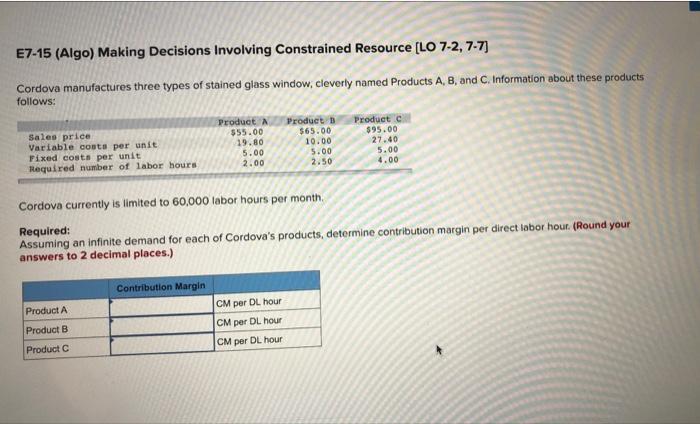Solved E7-15 (Algo) Making Decisions involving Constrained | Chegg.com