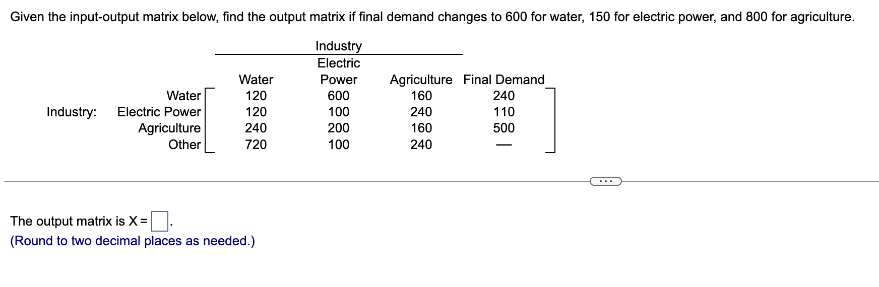 Solved Given the input-output matrix below, find the output | Chegg.com
