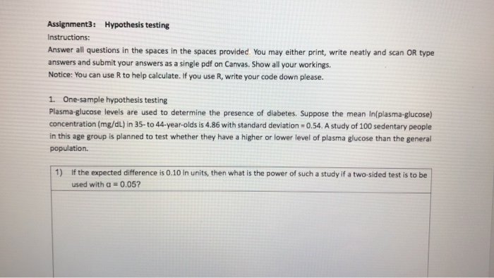 Solved Assignment3: Hypothesis testing Instructions: Answer | Chegg.com