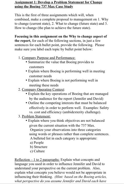 Assignment 1: Develop a Problem Statement for Change | Chegg.com