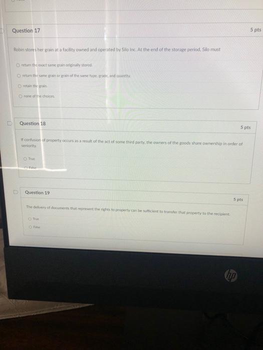 Solved Question 17 5 pts Robin stores her grain at a | Chegg.com