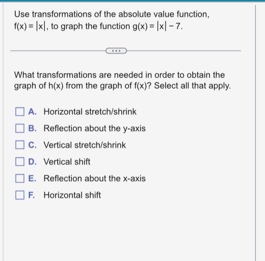 Solved Use transformations of the absolute value function, | Chegg.com