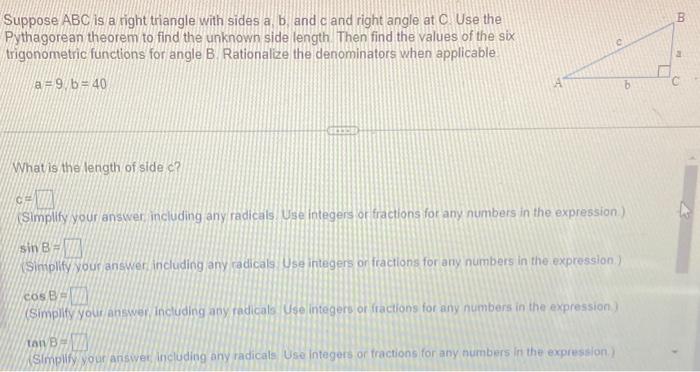 Solved Suppose ABC is a right triangle with sides a, b and c | Chegg.com