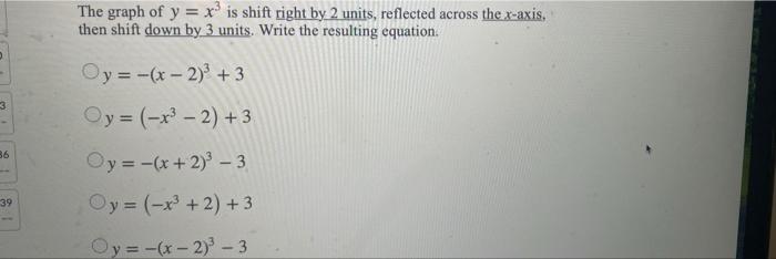 Solved The graph of y = x is shift right by 2 units, | Chegg.com