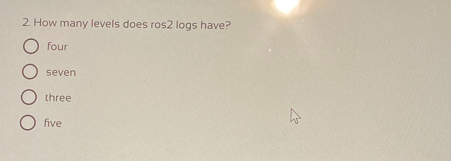 Solved How many levels does ros2 ﻿logs | Chegg.com