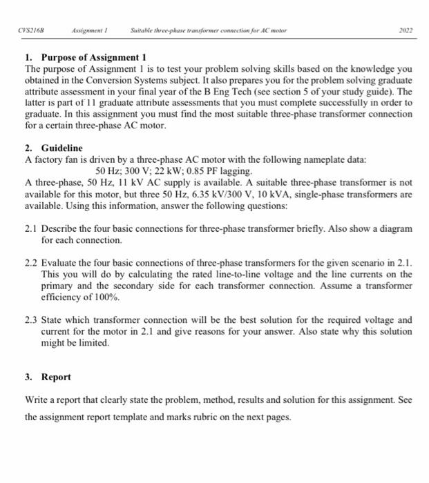 Solved CWS2168 Assignment Stritable three-phase transformer | Chegg.com