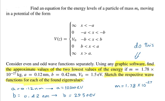 Find an equation for the energy levels of a particle | Chegg.com