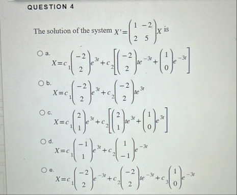 Solved QUESTION 4The solution of the system | Chegg.com