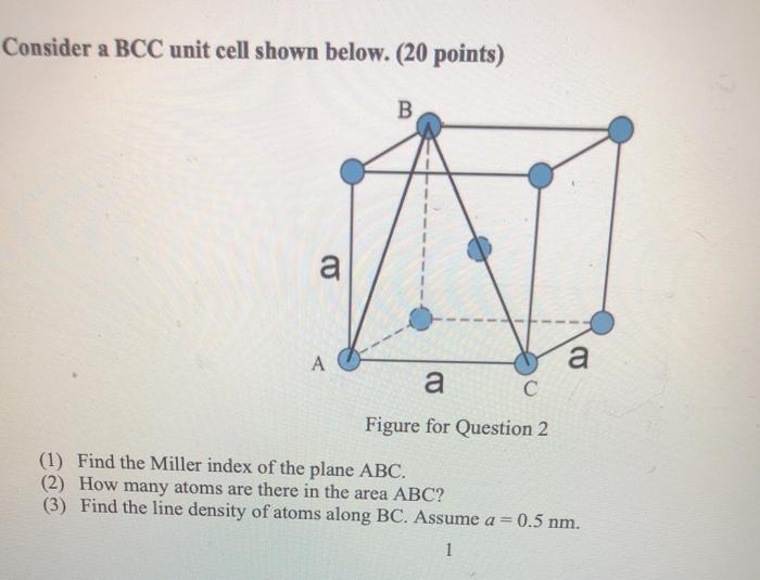 Solved Consider a BCC unit cell shown below. (20 points) B a | Chegg.com