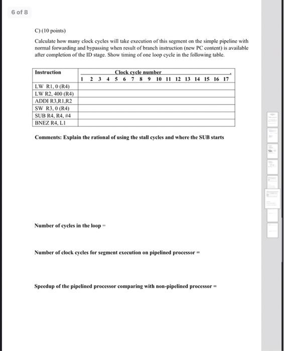 Solved 6 of 8 C) (10 points) Calculate how many clock cycles | Chegg.com