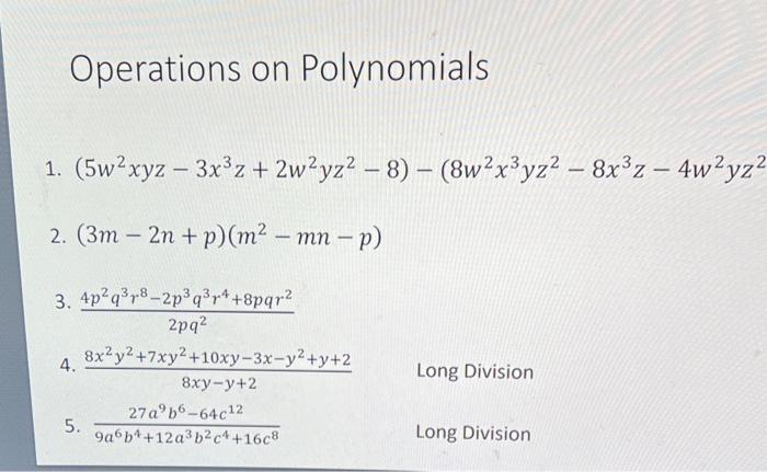 Solved Operations on Polynomials 1. | Chegg.com