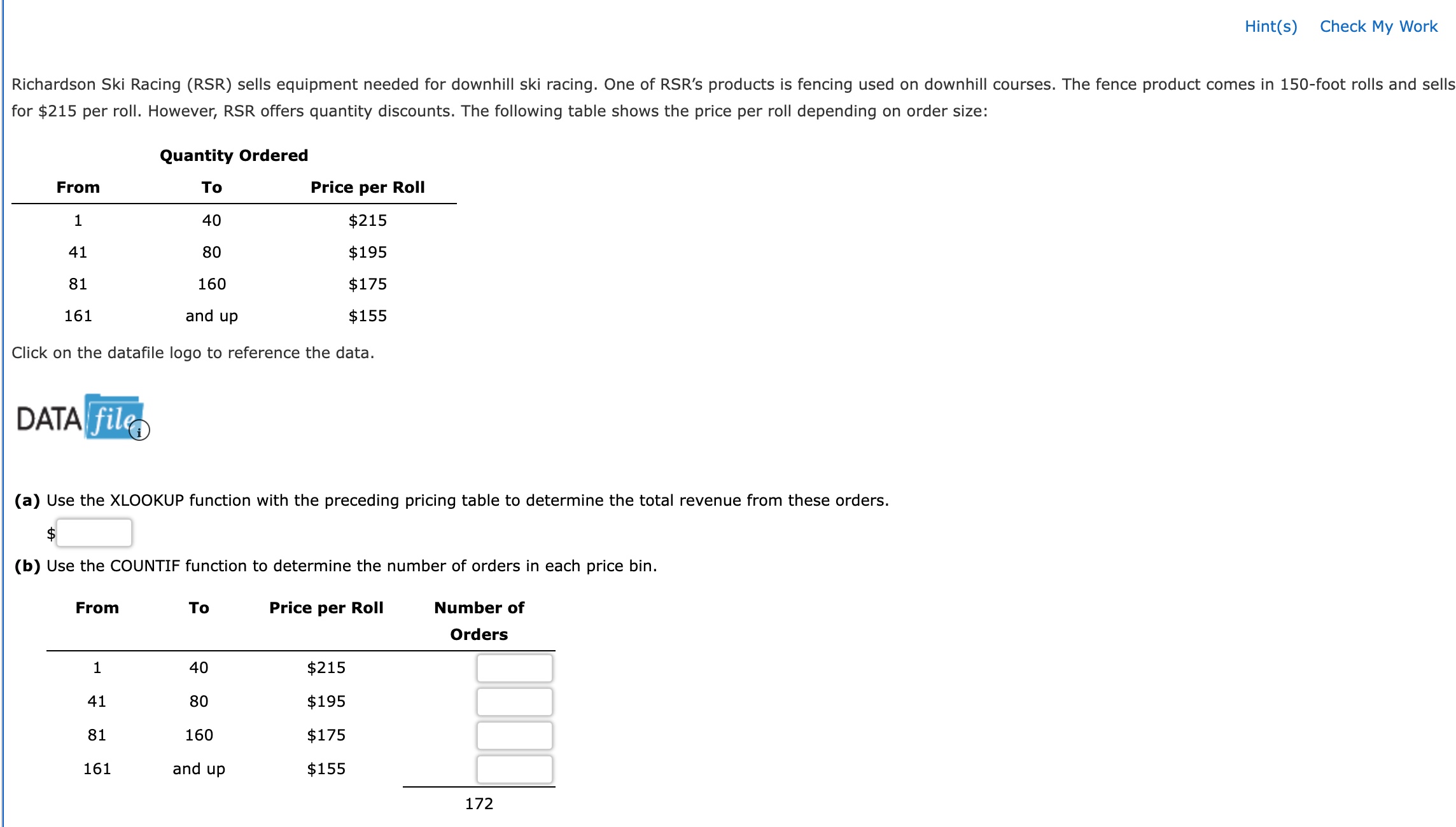 Solved Hint(s)Check My Workfor $215 ﻿per roll. However, RSR | Chegg.com