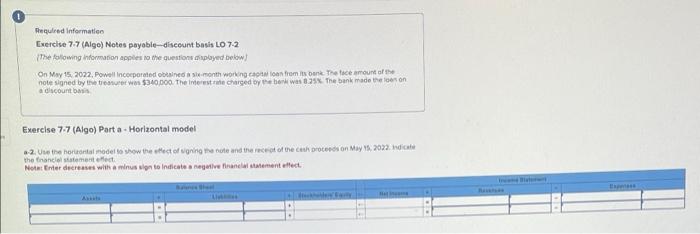 Required information Exercise 7-7 (Algo) Notes | Chegg.com