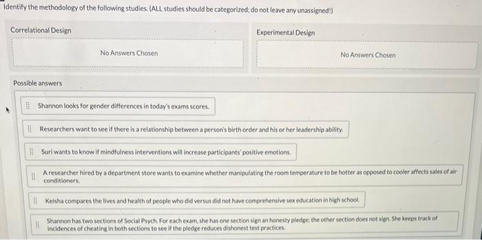 Solved Identify the methodology of the following studies. | Chegg.com
