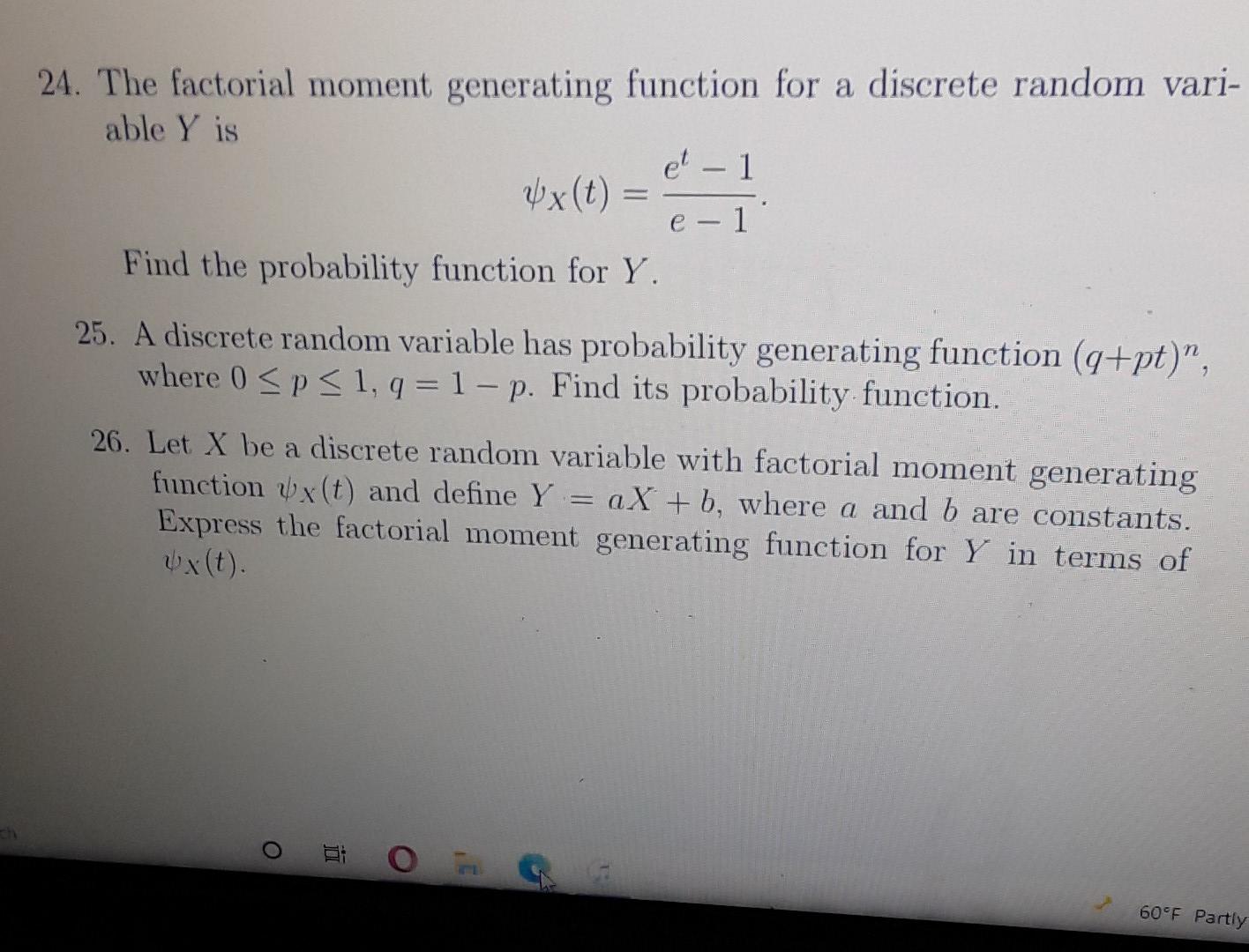 Solved 24. The factorial moment generating function for a | Chegg.com