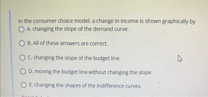 Solved In the consumer choice model, a change in income is | Chegg.com