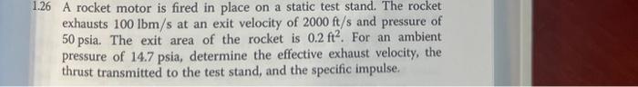 Solved 1.26 A rocket motor is fired in place on a static | Chegg.com