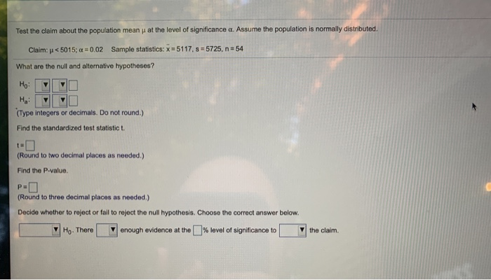 Solved Test the claim about the population mean p at the | Chegg.com