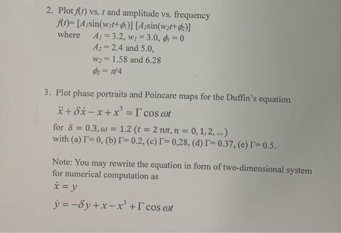 Solved 2. Plot f(t) vs. t and amplitude vs. frequency | Chegg.com