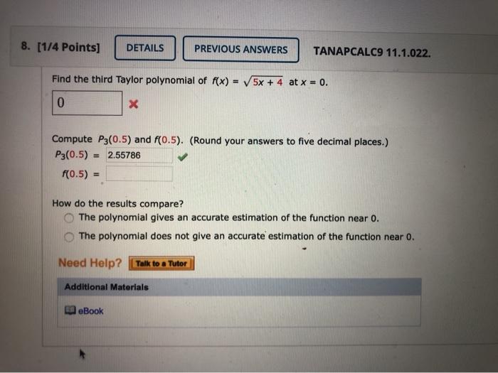 Solved 8. [1/4 Points) DETAILS PREVIOUS ANSWERS TANAPCALC9 | Chegg.com