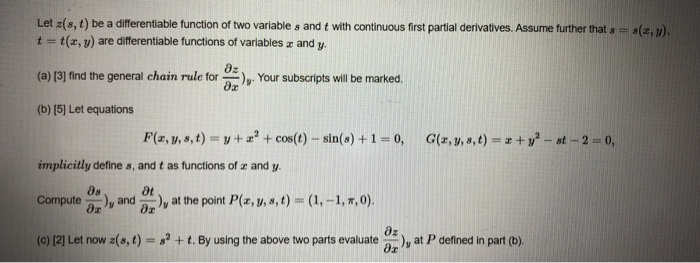 Solved Let :(s, t) be a differentiable function of two | Chegg.com