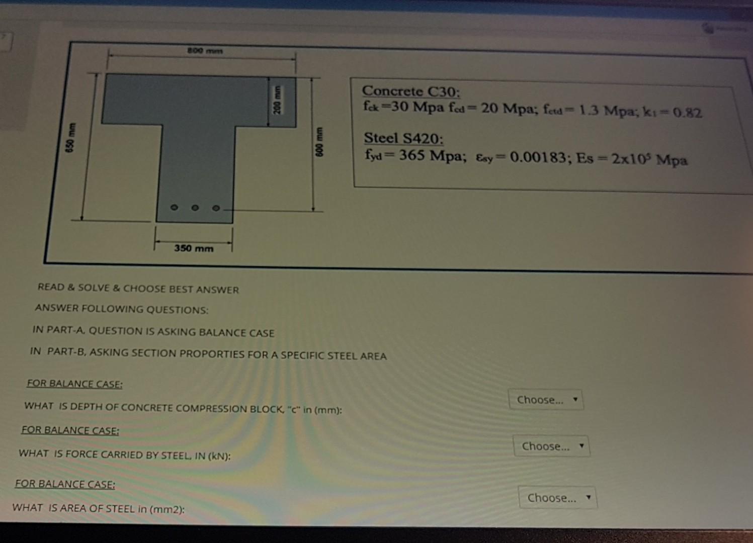 Solved Concrete C30: fck=30 Mpa fed= 20 Mpa; fed = 13 Mpa; | Chegg.com