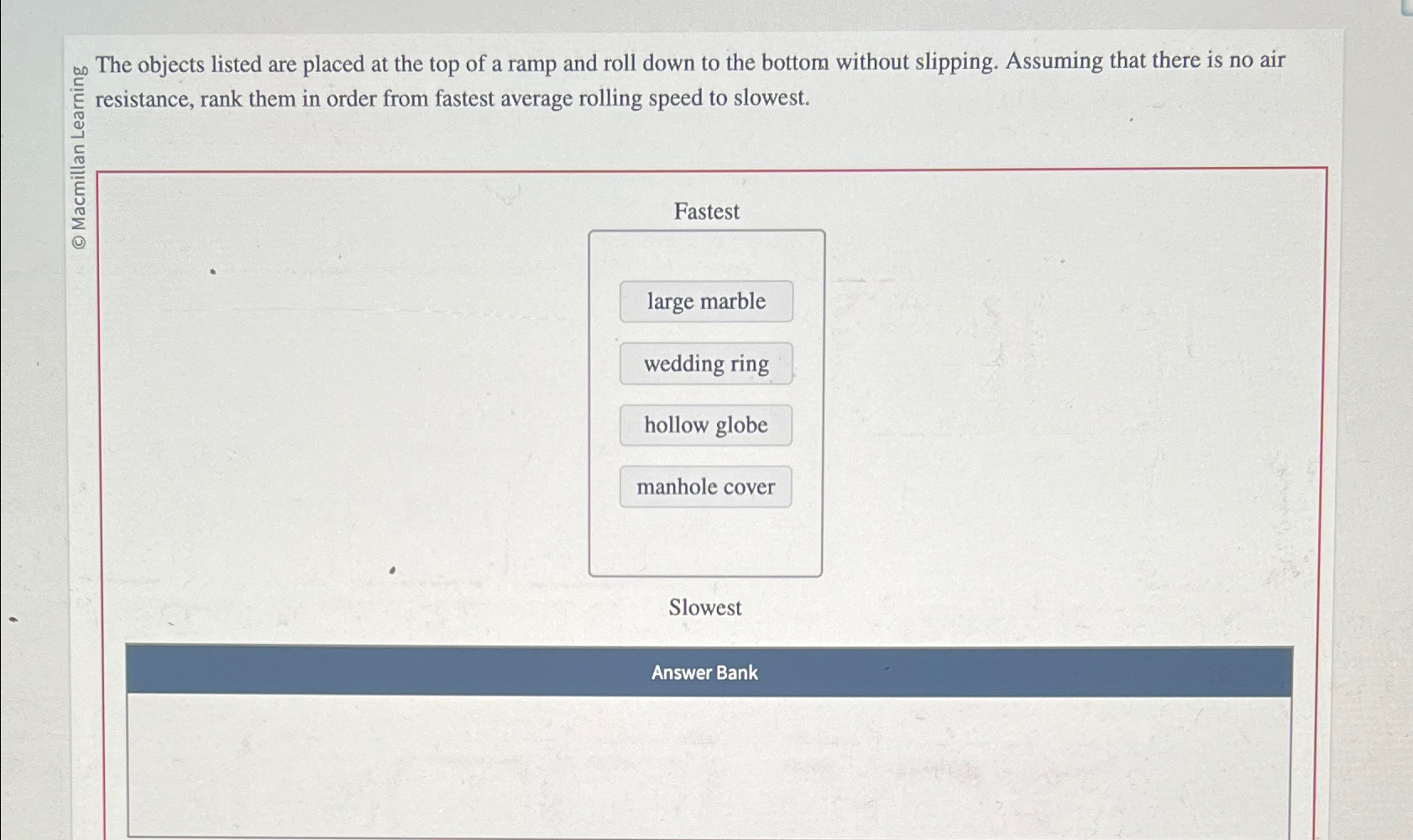 Solved The objects listed are placed at the top of a ramp | Chegg.com