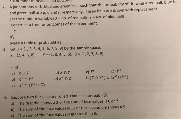 Solved X=number of hea A jar contains red, blue and green | Chegg.com
