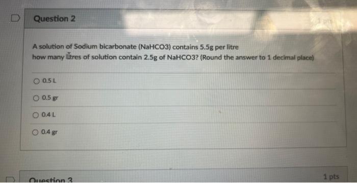 Solved A solution of Sodium bicarbonate ( NaHCO3) contains | Chegg.com