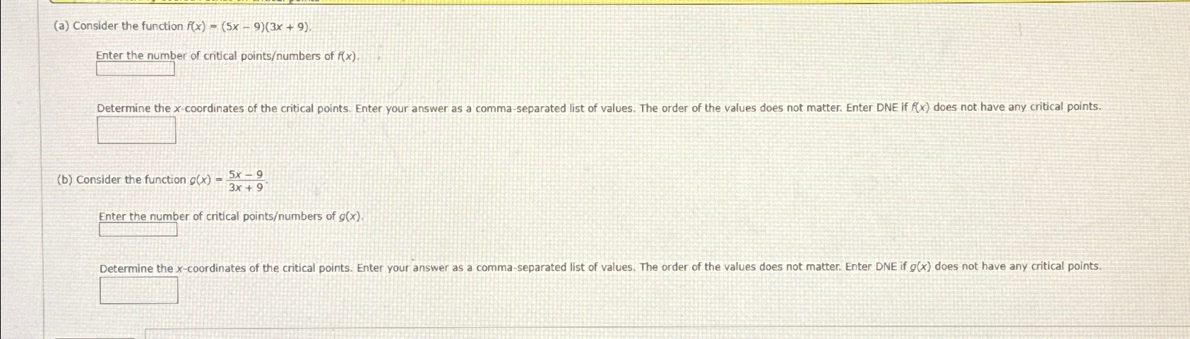 Solved (a) ﻿Consider the function f(x)=(5x-9)(3x+9).Fnter | Chegg.com