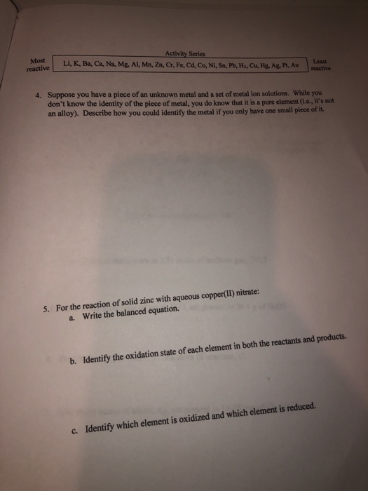 Solved Chapter 4 Activity Series Worksheet Open the Activity | Chegg.com