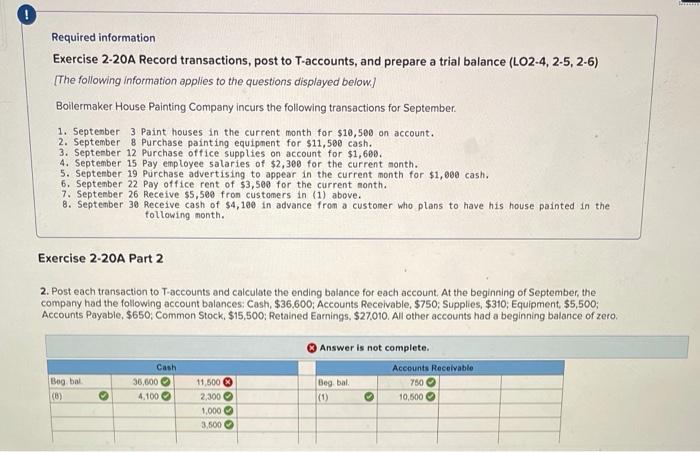 Solved ! Required information Exercise 2-20A Record | Chegg.com