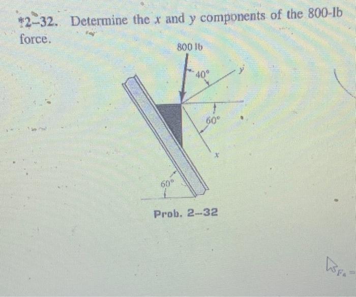 Solved 42-32. Determine the x and y components of the 800-lb | Chegg.com