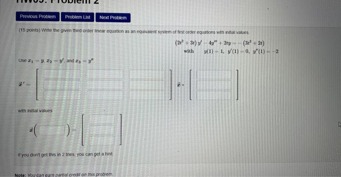 Solved (15 points) Write the given third order linear | Chegg.com