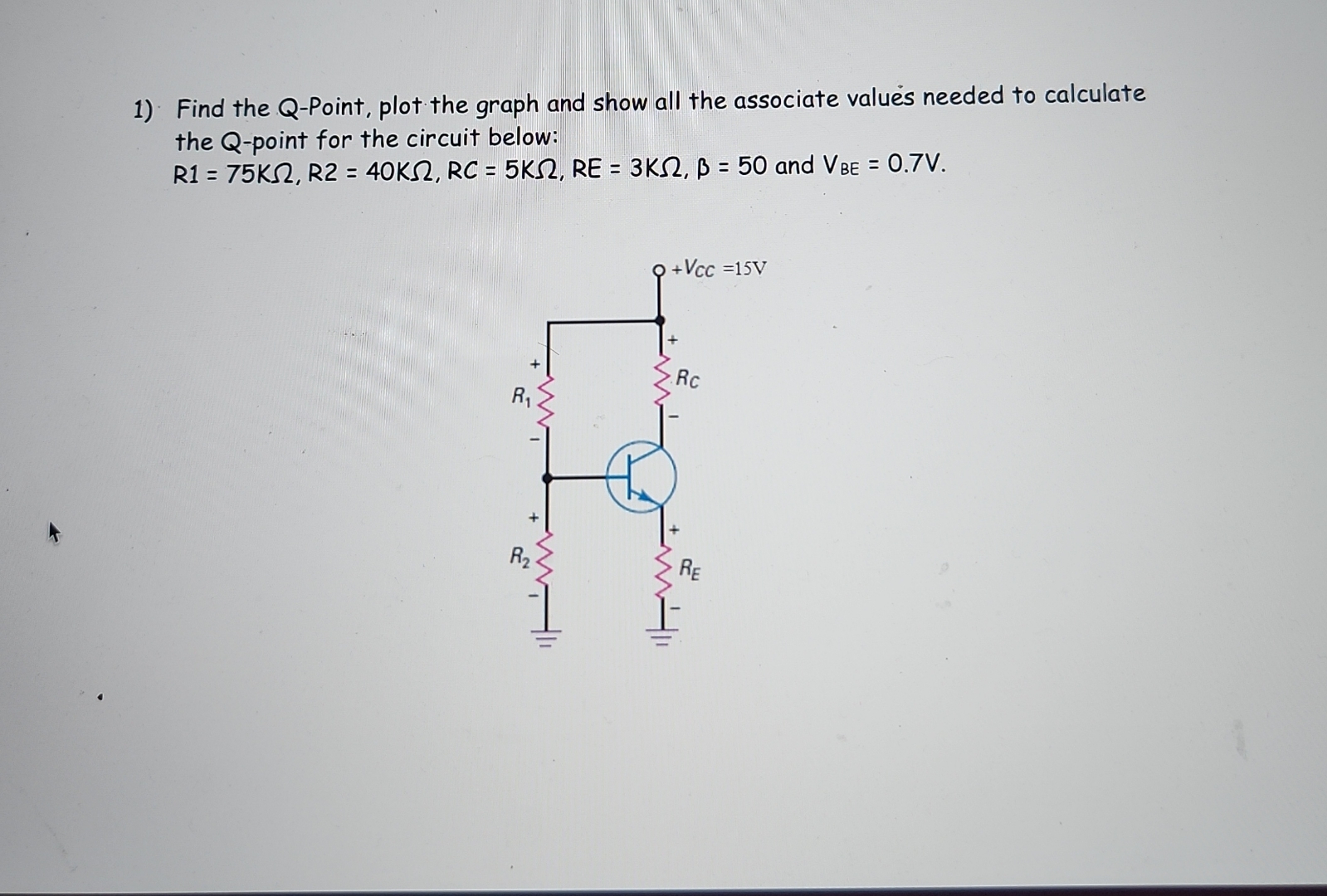 Solved . ﻿Find the Q-Point, plot the graph and show all the | Chegg.com