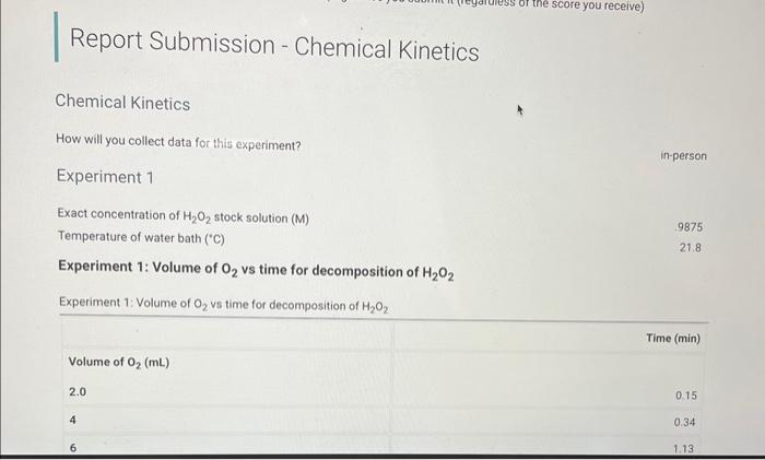 Report Submission - Chemical Kinetics Chemical | Chegg.com