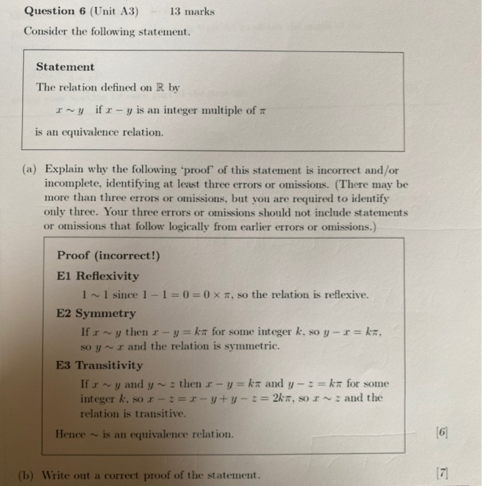 Solved Question 6 (Unit A3) 13 marks Consider the following | Chegg.com